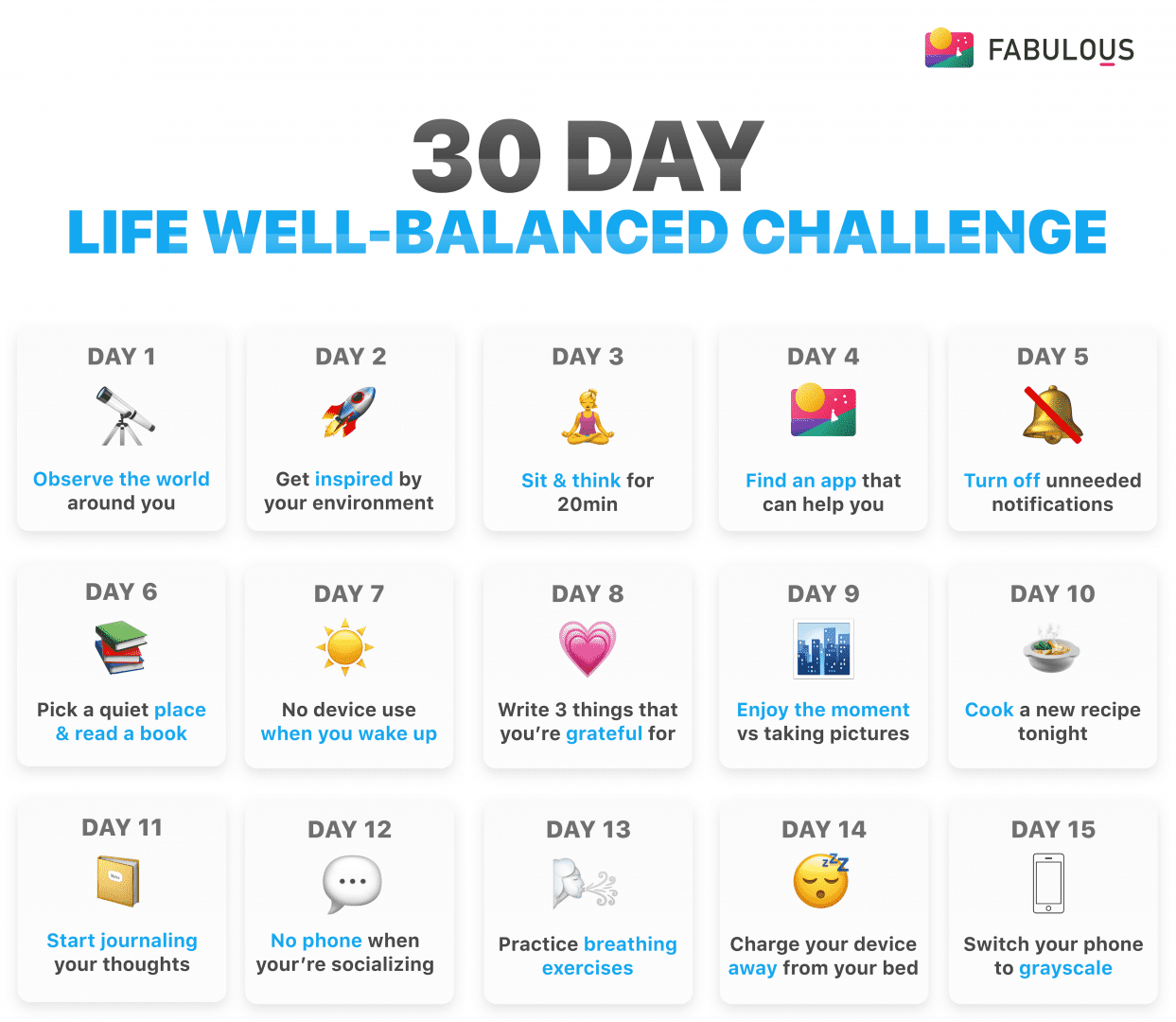30 Day Life Well-Balanced Challenge - Fabulous Blog